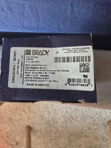 Brady Label, White/Translucent, Labels/Roll PTL-64-427 662820188261| eBay