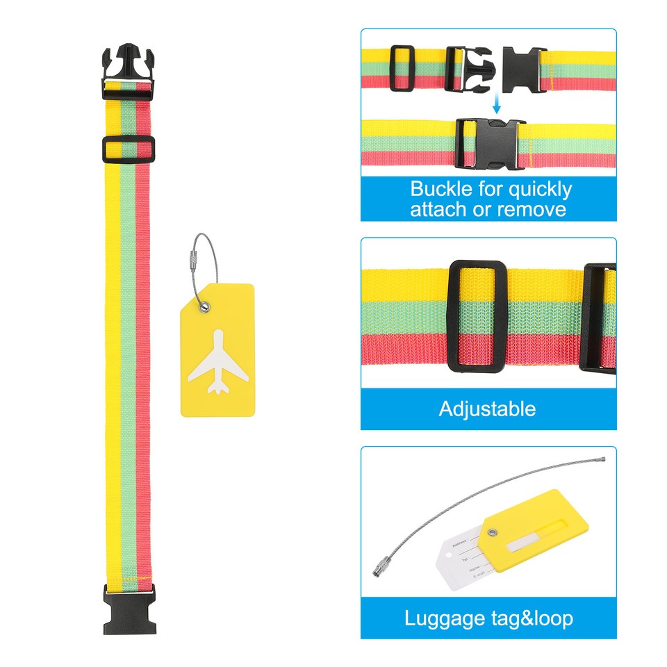 4 Set Luggage Strap with Luggage Tag Loop 78"x2", 3 Assorted Colors ...