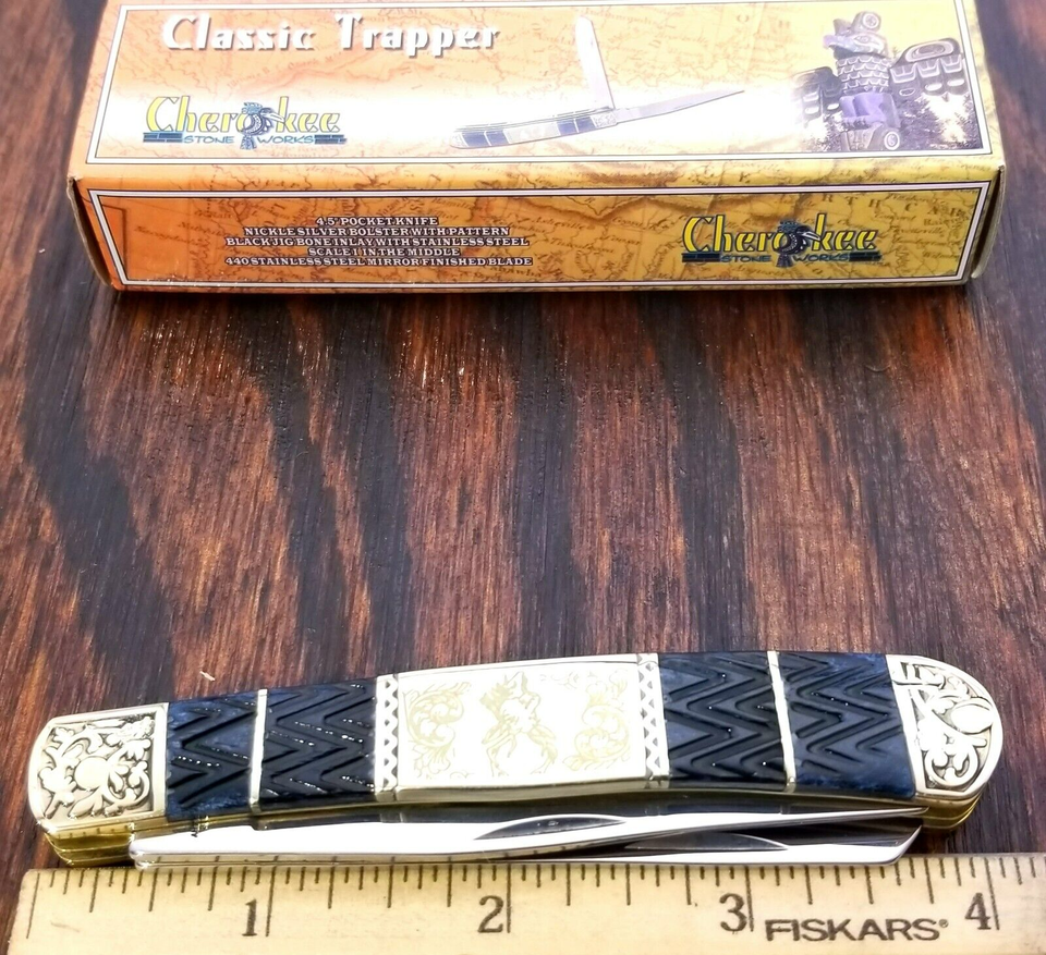Cherokee Stone Works Classic Trapper Black Jigged Bone Folding Pocket ...