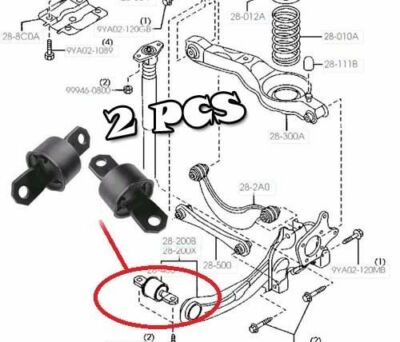 2003-2009 Mazda 3 Rear Axle Trailing Control Arm Wishbone Bushes ...