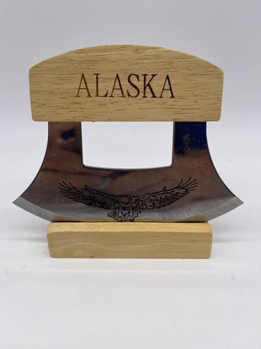Alaska Alaskan Ulu Knife Light Wood Handle Eagle On Blade With Stand | eBay