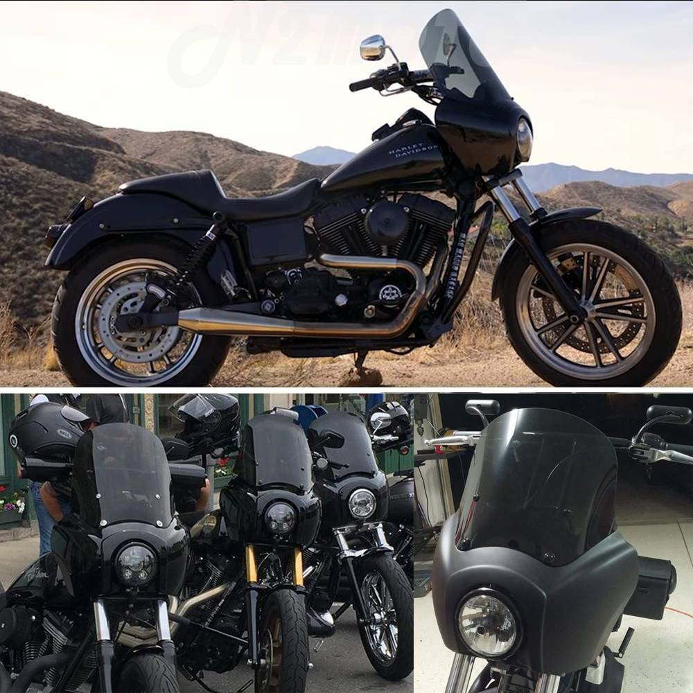 Black Front Fairing Kit For Harley Club Style Dyna Super Glide FXR T ...