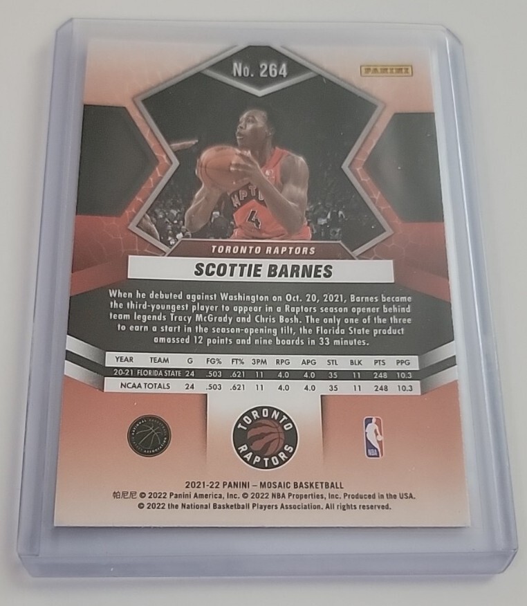 Scottie Barnes Rookie Card 2021-22 Panini Mosaic Basketball NBA Debut ...