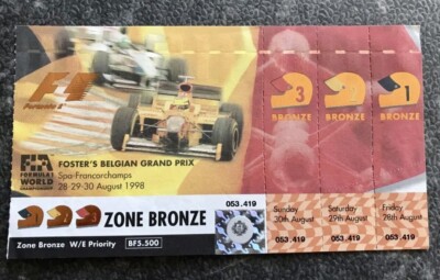 🏁🇬🇧Damon Hill 22nd & Final Win - 1998 Belgian F1 Grand Prix Pass/Ticket ...
