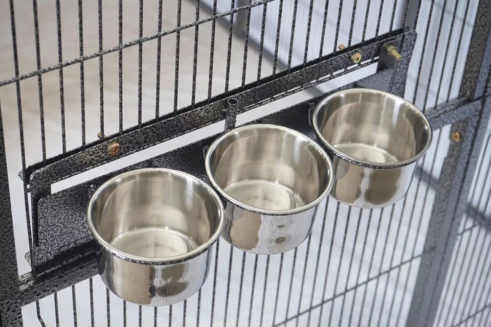 Stainless Steel Bird Cage Feeder Cup Set with Swivel Gate for Aviary ...
