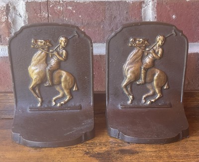 antique Bradley Hubbard Women Polo Player bookends, painted cast iron ...