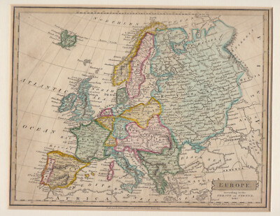 1815 mounted map - Europe according to the treaty of Vienna by Nuttal ...
