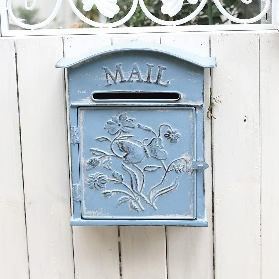 Wall Mount Blue Mailbox Vintage Mail Boxes for Porch Front Door Wall ...