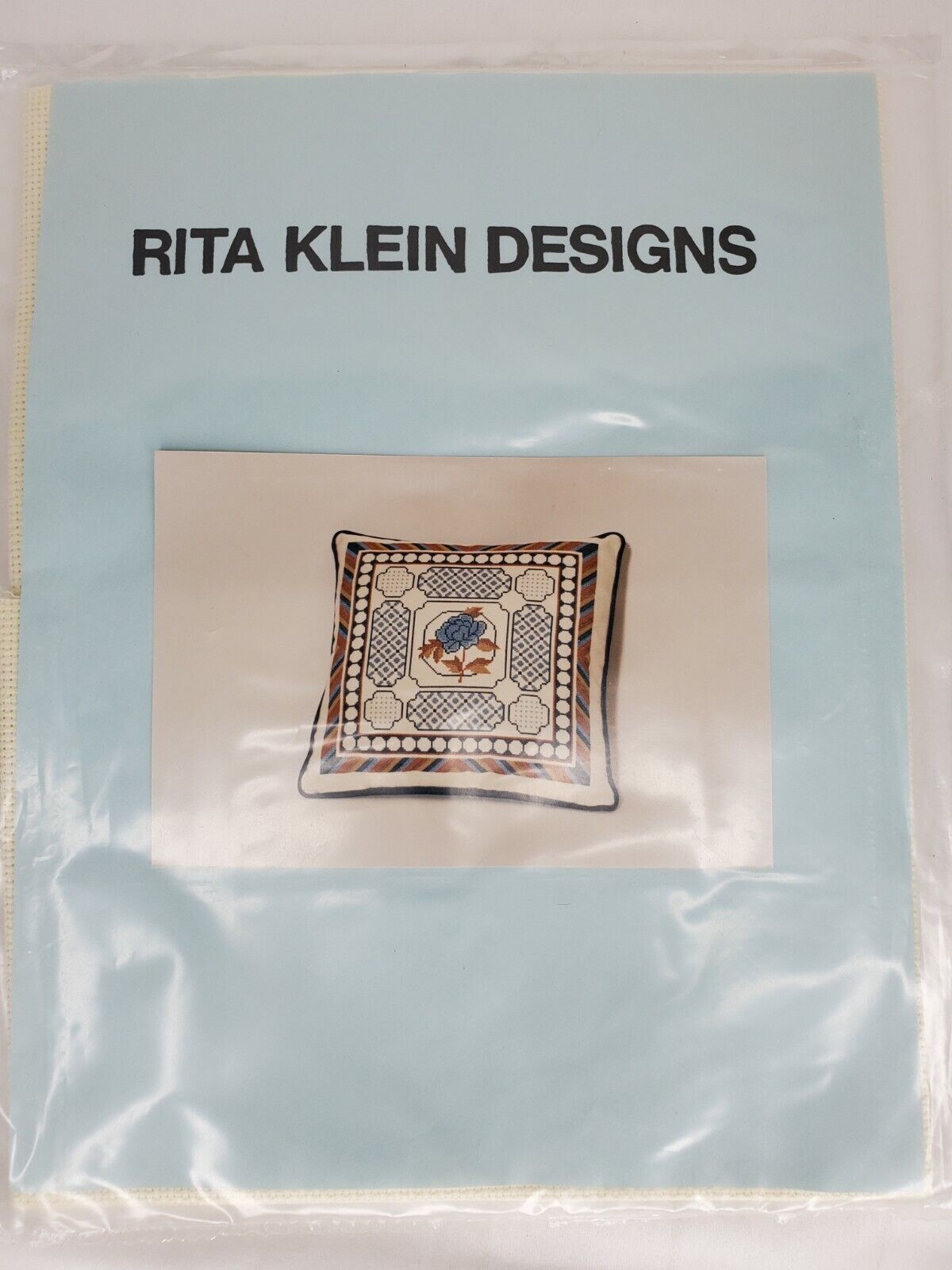 Rita Klein Designs Cross Stitch Kit Pillow Front Blue Rose | eBay