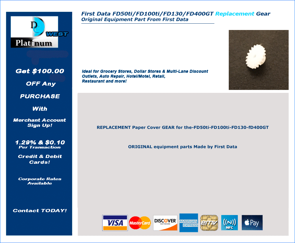 First Data Fd50ti /fd100ti/fd130/fd400gt Paper Cover Roller Gear Only ...