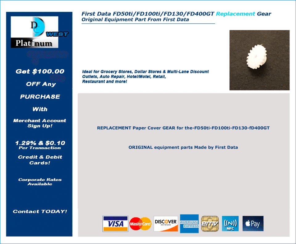First Data FD50ti /FD100ti/FD130/FD400GT Paper Cover Roller **GEAR ...