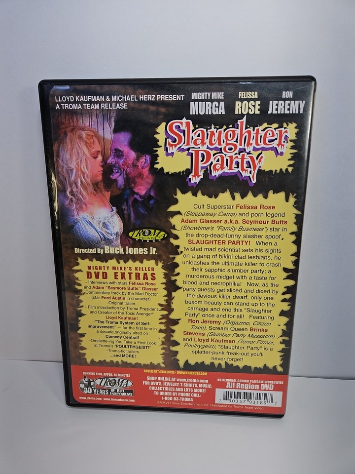 Slaughter Party (DVD, 2005, Troma) Lloyd Kaufman, Ron Jeremy, Felissa ...