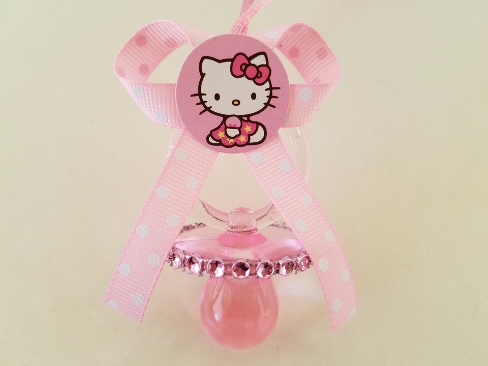 12 Hello Kitty Pink Pacifier Necklaces Baby Shower Game Favors Prizes ...