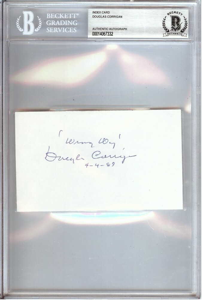 Douglas Corrigan Signed Autograph Index Card Aviator "Wrong Way ...
