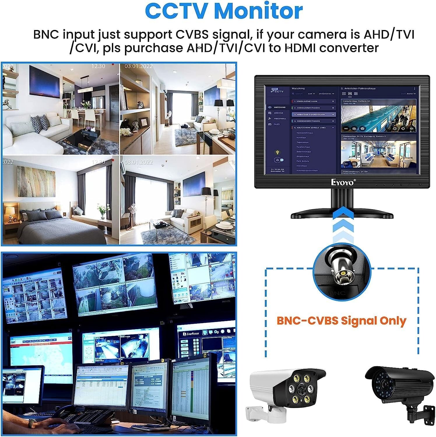 12" Inch TFT LCD Monitor with AV HDMI BNC VGA Input 1366x768 Portable ...