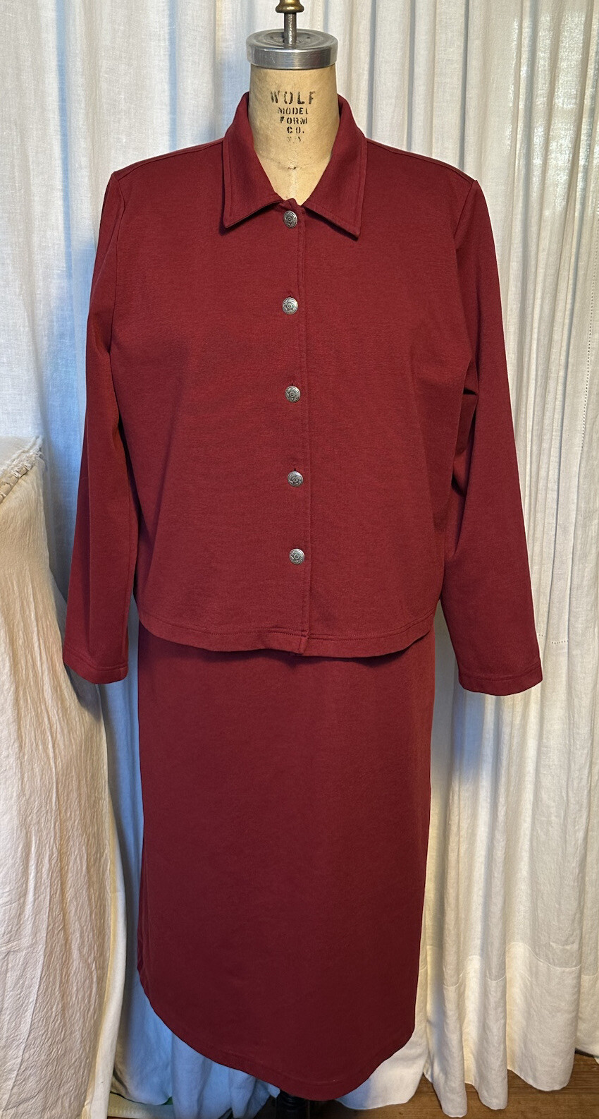 Drapers &Damons womens Burgundy 2-Piece Knit Dress +Jacket Sz M/L P pre ...