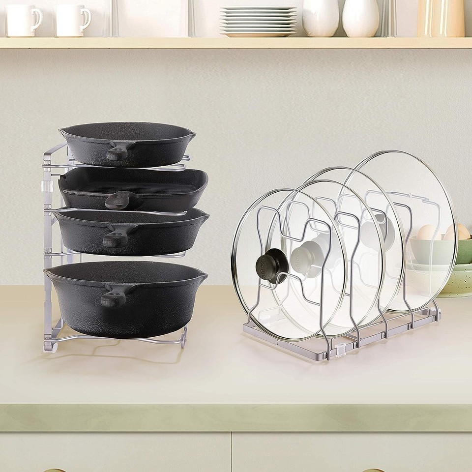 Pot Lid Storage Organizer, Pot And Pan Organizer Rack Holder For ...