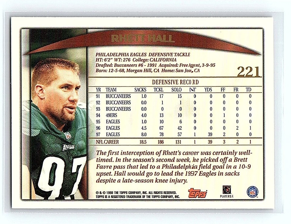 1998 Topps Rhett Hall New York Jets #221 | eBay