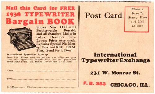 Magazine Promo Advertising Postcard International Typewriter Chicago ...