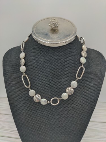 Brighton Pebble & Pearl Adjustable Necklace 16-18" Silver Plated | eBay