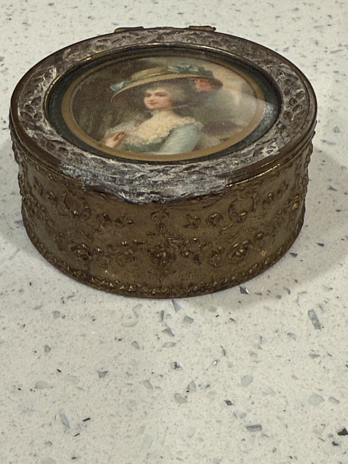 Antique Copper Trinket Box Hinged Lid Victorian Woman Portrait Velvet ...