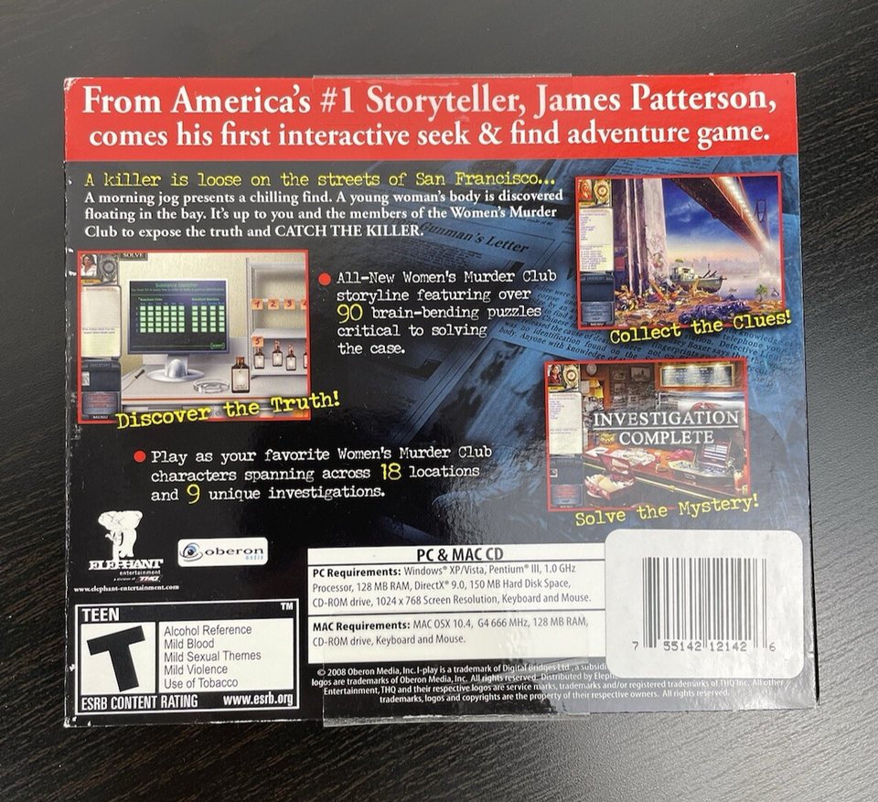 PC MAC Computer Game James Patterson Women's Murder Club Rated T CD-ROM ...
