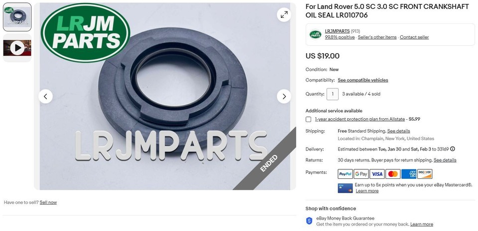 For jaguar Xj XF Land range Rover 5.0 3.0 SC FRONT CRANKSHAFT OIL SEAL ...