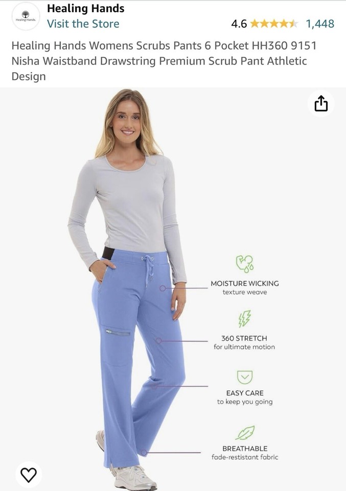 Healing Hands 9151 Women's HH360 Nisha Drawstring Scrub Pant; Ceil blue ...