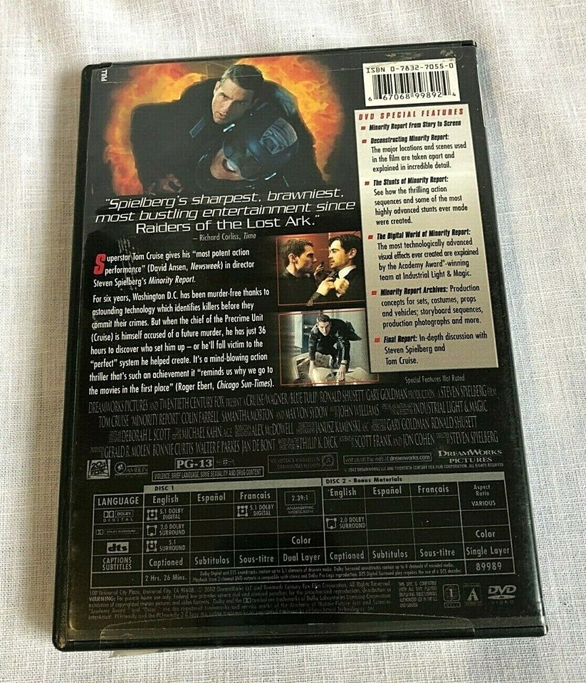 Minority Report 2 Disc Set Tom Cruise Widescreen Edition Special ...
