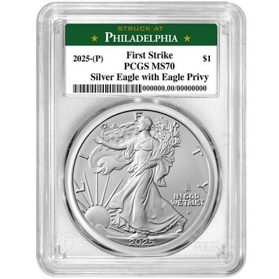 2025 (P) $1 American Silver Eagle First Eagle Privy PCGS MS70 FS ...