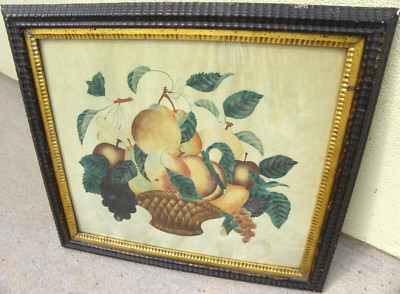 Old American folk art mid 19th century fine theorem stencil still life ...