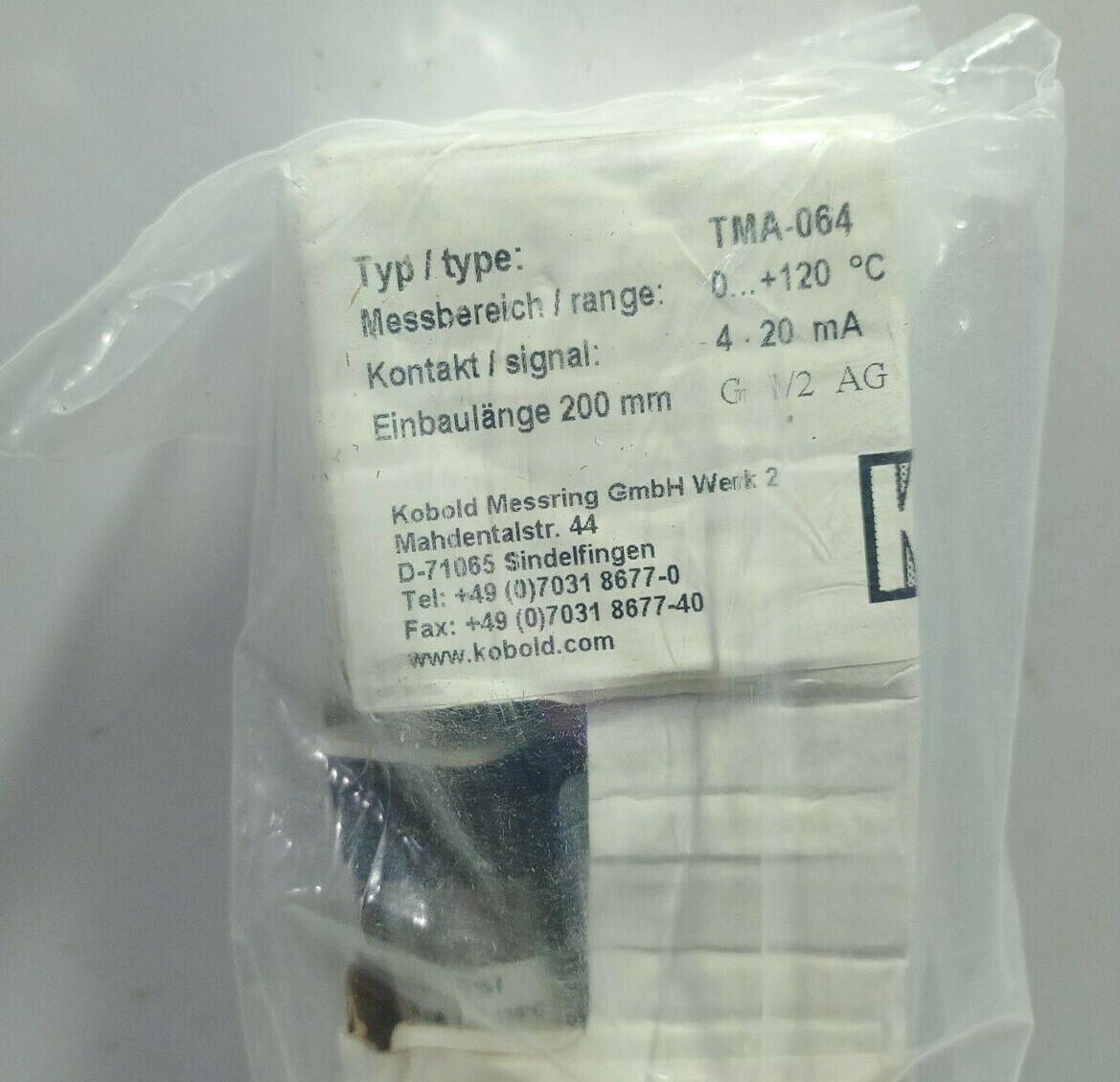 Kobold Messring GmbH TMA-064 Temperature Sensor TMA064 Range 0…+120 C ...