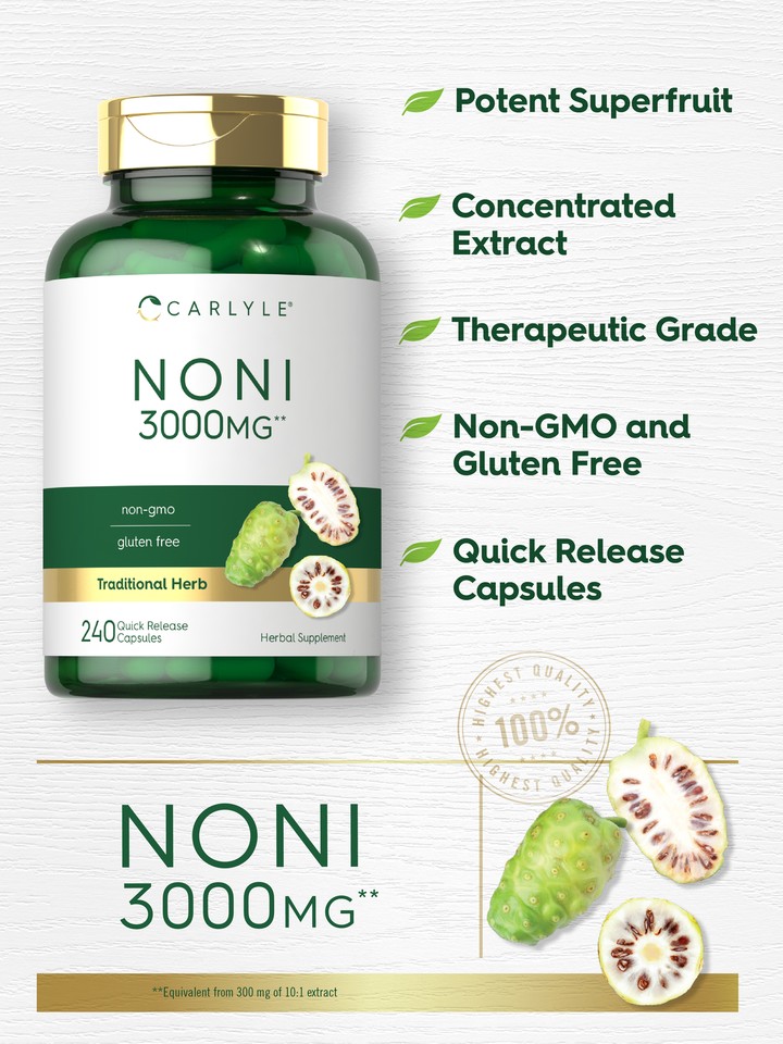 Noni Capsules | 3000mg | 240 Count | Non-GMO, Gluten Free | by Carlyle ...