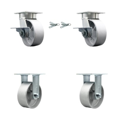 5 Inch KP Semi Steel Cast Iron Caster Set with 2 Brakes/Swivel Locks 2 ...