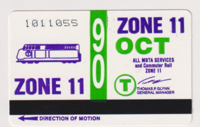 BOSTON - MBTA Monthly Pass Oct. 1990 ZONE 11 | eBay