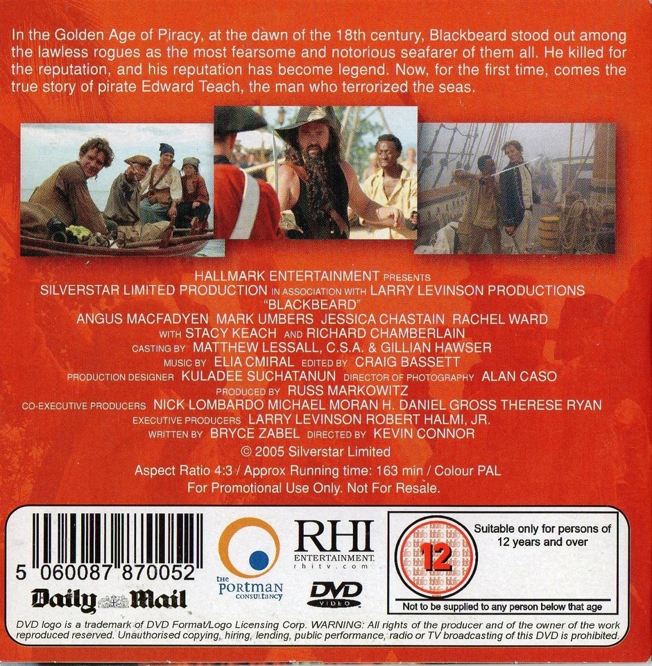Blackbeard, Angus Macfadyen. Rachel Ward. Promo dvd. 163 mins. | eBay UK