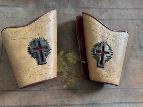 VTG Antique Masonic Knights Templar Leather Gauntlet Cuffs Masonic ...