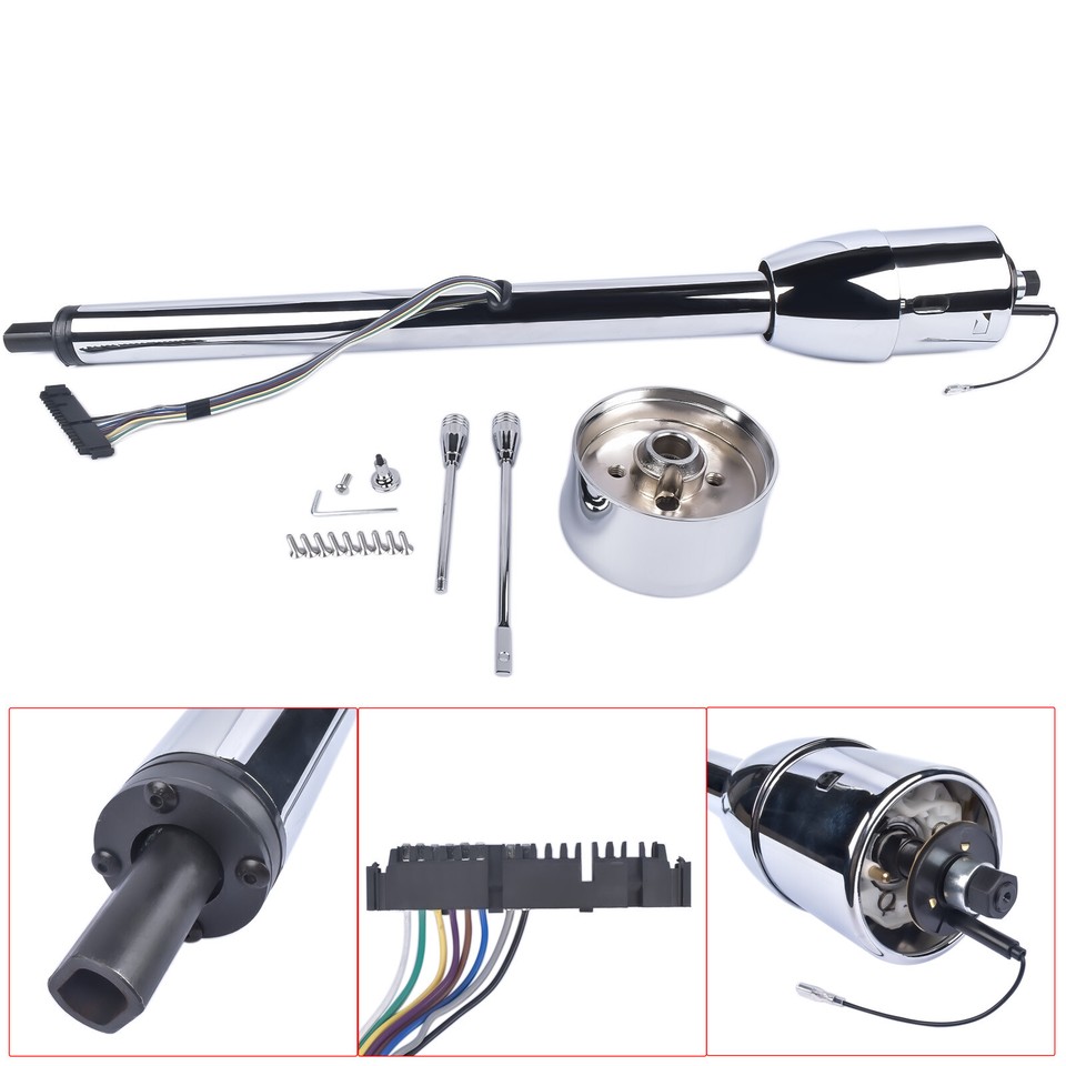 32" Chrome Hot Rod Tilt Manual Floor Shift Steering Column with Adapter ...