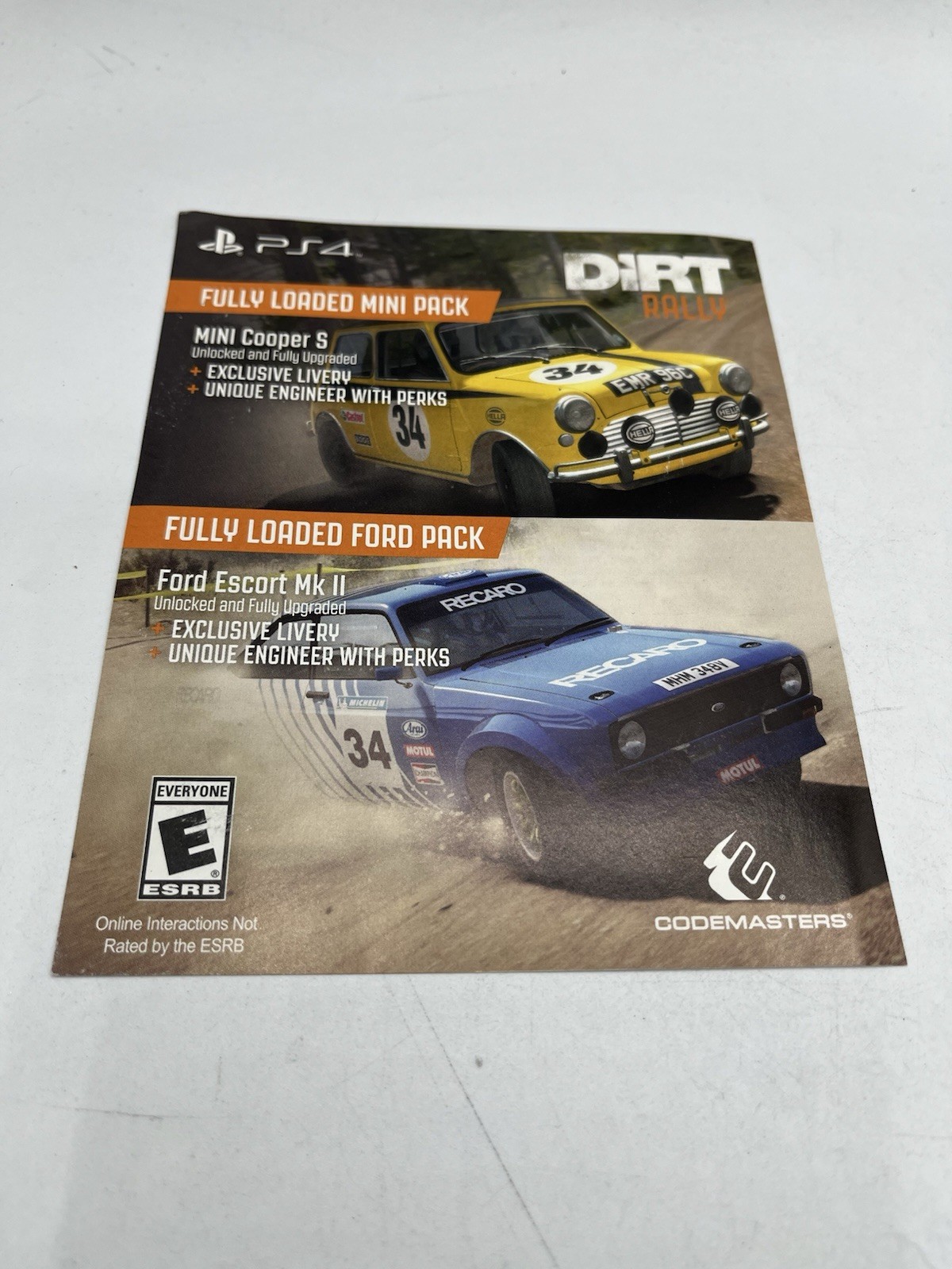 Dirt Rally: Legend Edition PlayStation Ford Loaded Mini Pack DLC UNUSED ...