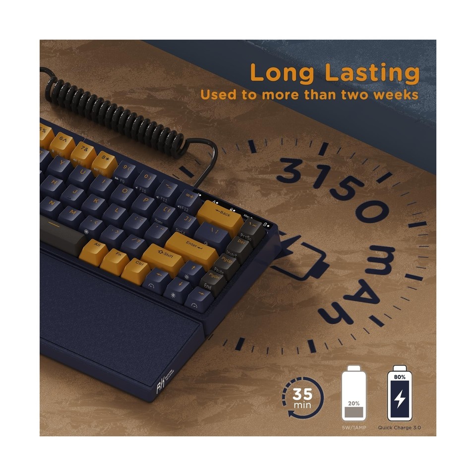 RK ROYAL KLUDGE RKS70 Wireless Gaming Keyboard, Split Bluetooth/2.4G ...