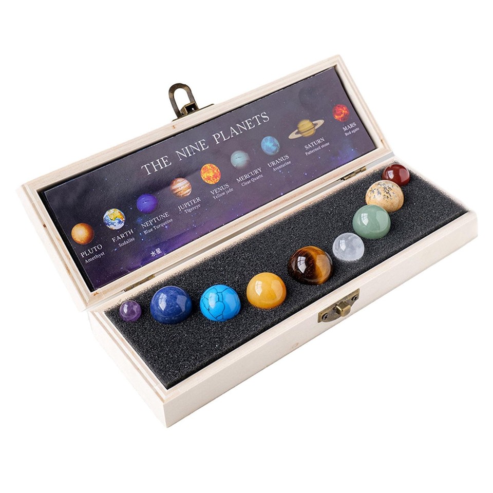 9x Nine Planets in Solar System Model Set Creative Gift with Wood Box ...