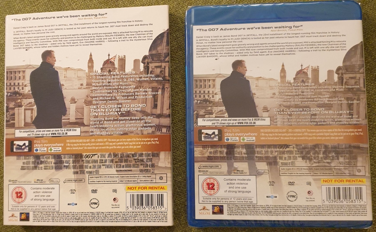 Skyfall Blu-ray Disc + DVD - James Bond 007 - Daniel Craig Judi Dench ...