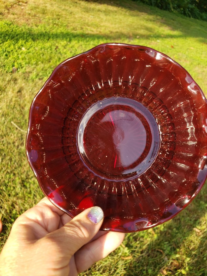 Vintage Anchor Hocking Ruby Red Fluted Color Pressed Glass Diamond Design Ruffle | eBay