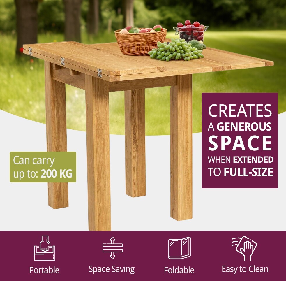 Small Oak Kitchen Folding Dining table | Wooden Extending Dinner Table ...