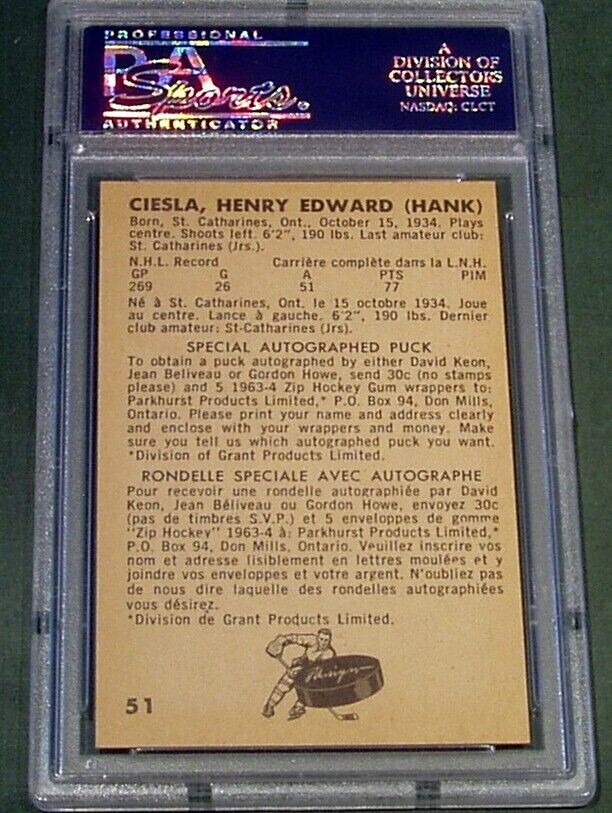1963 PARKHURST #51 HANK CIESLA PSA 9 MINT | eBay