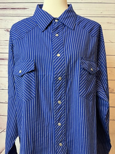 Wrangler Western Shirt Mens 2XT 2XL Tall Long Sleeve Pearl Snap Blue ...