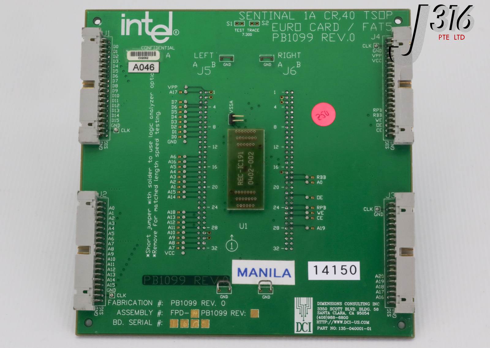 14150 INTEL PCB, SENTINAL 1A CR, 40 TSOP EURO CARD/ FAT5, FPD-APB1099 ...