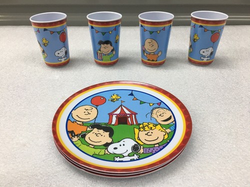 Peanuts Snoopy Carnival Party Melamine 8pc Plate Cup Set Gibson | eBay