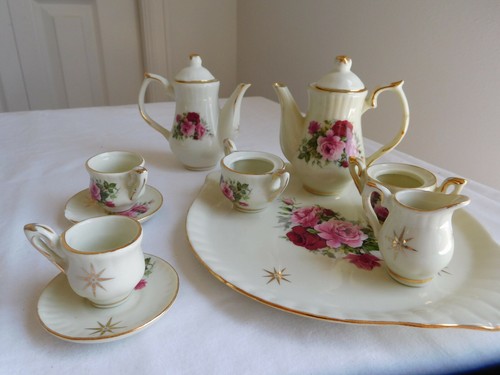 10 piece Miniature mini ROSES & STAR SUN BURST TEA SET vintage ...