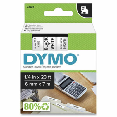 Dymo DYM43613 LabelManager 360D D1 Tape Cartridge, 1/4" x 23 ft, Black ...